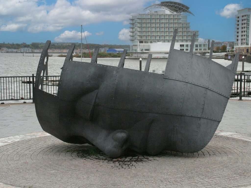 Public art in Cardiff Bay. Merchant Seafarer’s War Memorial, sculpture ...