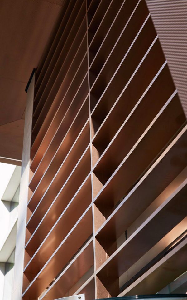 Brise Soleil in Chocolate PVD textured stainless steel V-grooved and ...